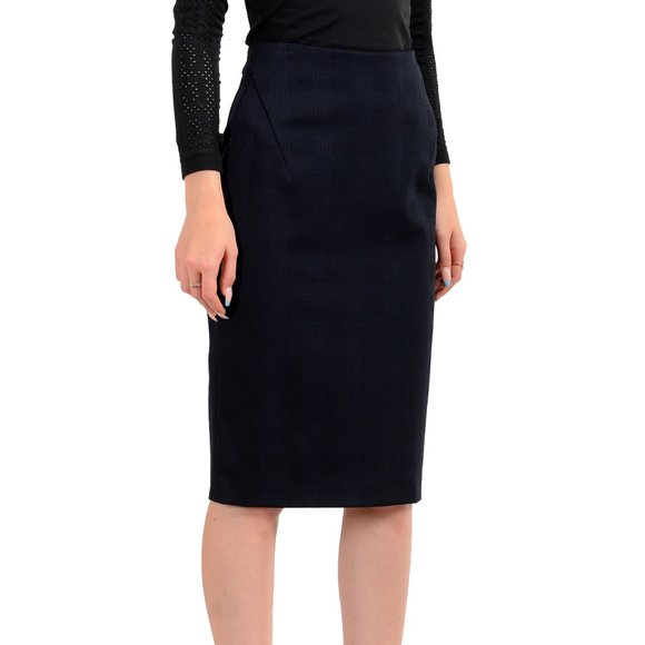 Hugo Boss | Skirts | Hugo Boss Womens Vilula Blue Plaid Straight Pencil ...